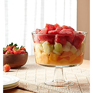 Godinger Trifle Bowl, Fruit Bowl, Italian Made Crystal Glass Footed Trifle Bowls, Dessert Display Cake Stand - Made in Italy