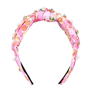 Crystal Knotted Headband Holiday Romantic Vintage Pearl Prints Women Knot Bow Floral Embellished Hair Bands