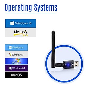 WiFi Nation® 802.11ac AC600 Fast USB WiFi Adapter, Wireless dongle with 2dBi dipole SMA Antenna, chipset: Realtek RTL8811AU, Dual Band 2.4GHz or 5GHz, Windows, MacOS and Linux Supported