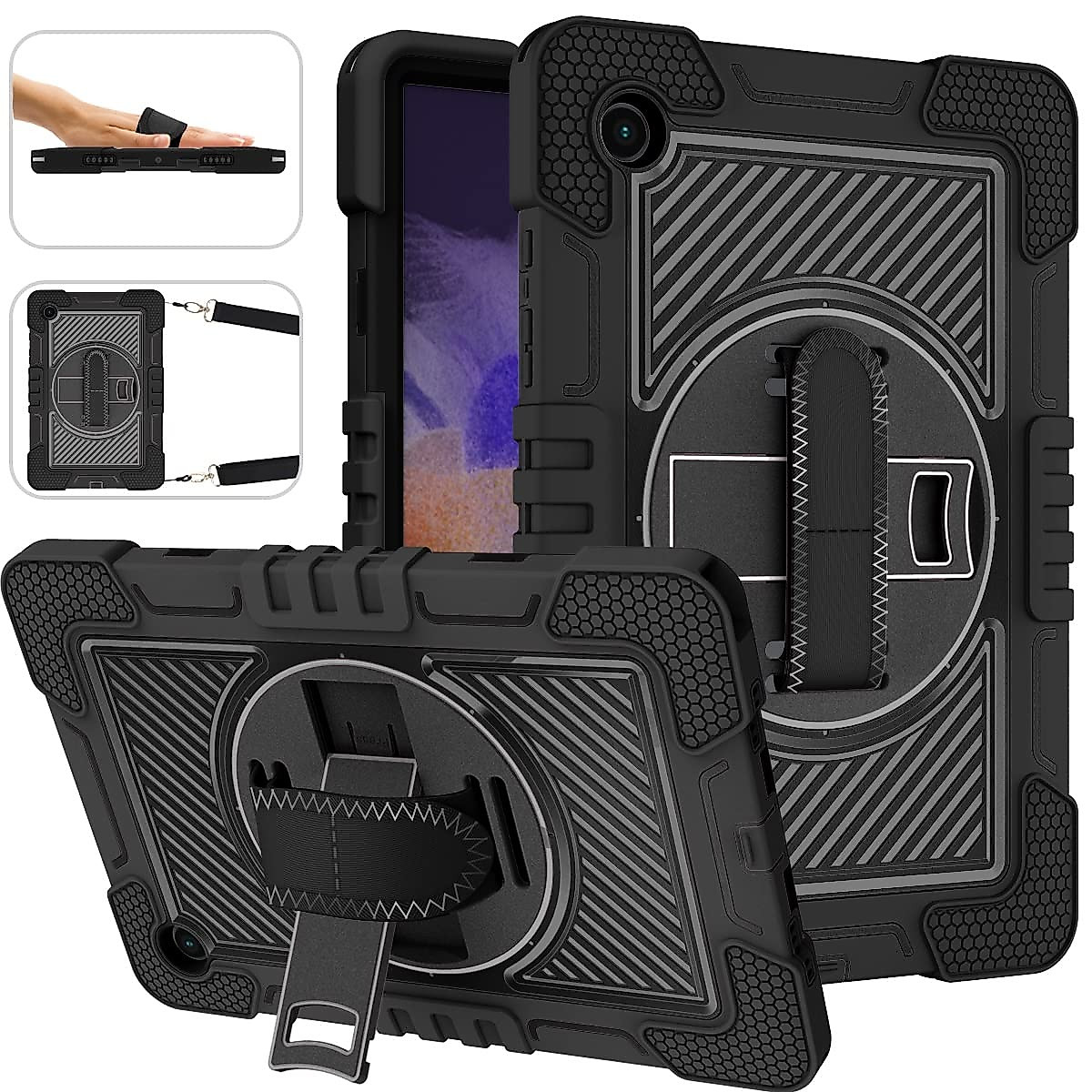 UPIKIT Tablet PC Case Shockproof Durable Protective Cover Durable 360 Degree Rotating Bracket Case Compatible with Samsung Galaxy Tab A8 10.5-Inch 2021 (SM-X200/X205/X207) Tablet Home (Color : Black)