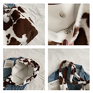 Winter Plush Cows Leopard Print Tote Bag Fluffy Large Shoulder Handbag Furry Beach Bag Soft Warm (brown)