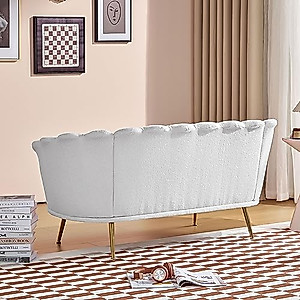 QHITTY Velvet Loveseat, 58'' Teddy Velvet Sofa Accent Couch Settee Upholstered Chair, 2 Seater Small Loveseat for Small Spaces, Living Room (White)