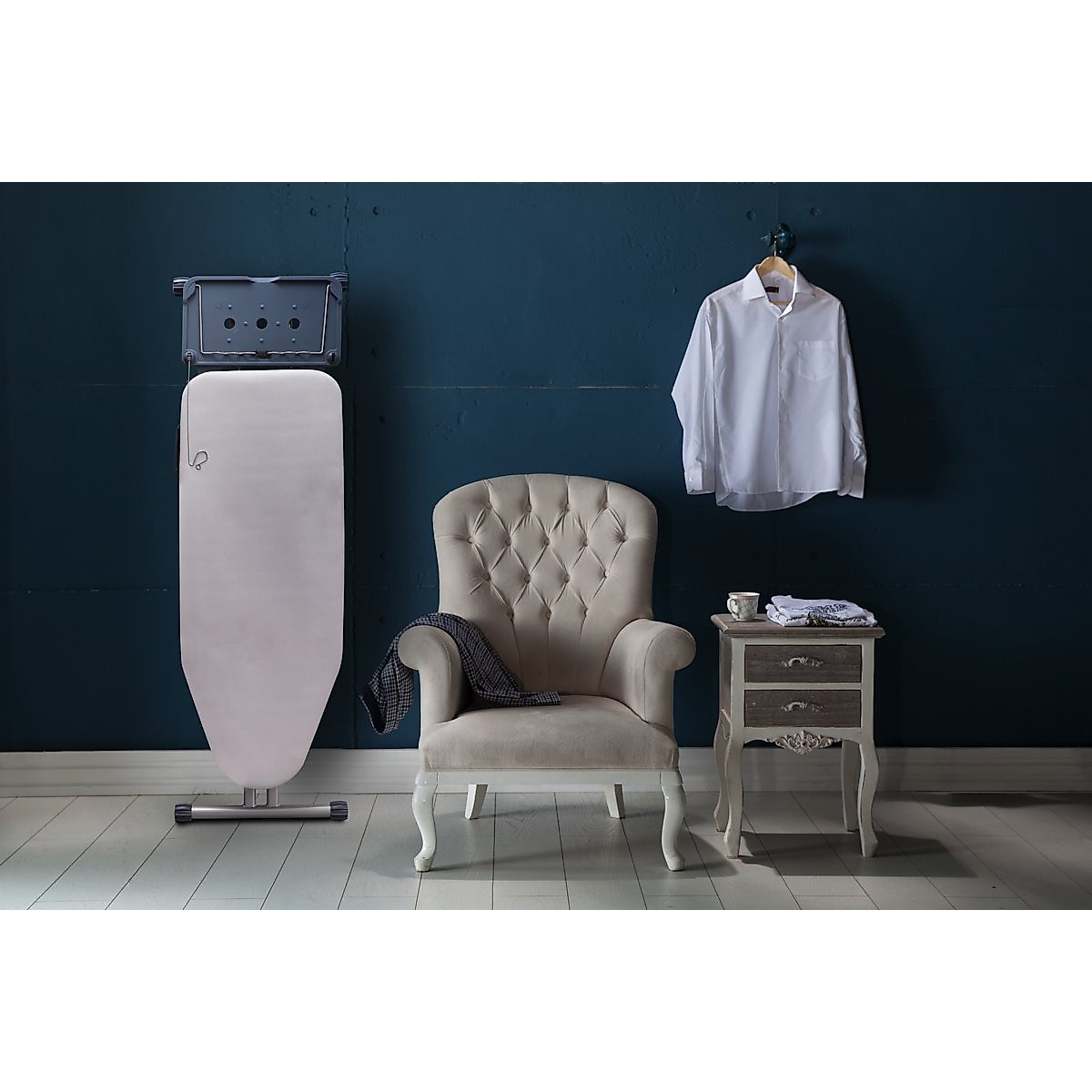 Mabel Home Ironing Board with Extra-Wide Surface, 8 Features, Retractable Shoulder Wings, Adjustable Height, 100% Cotton Cover