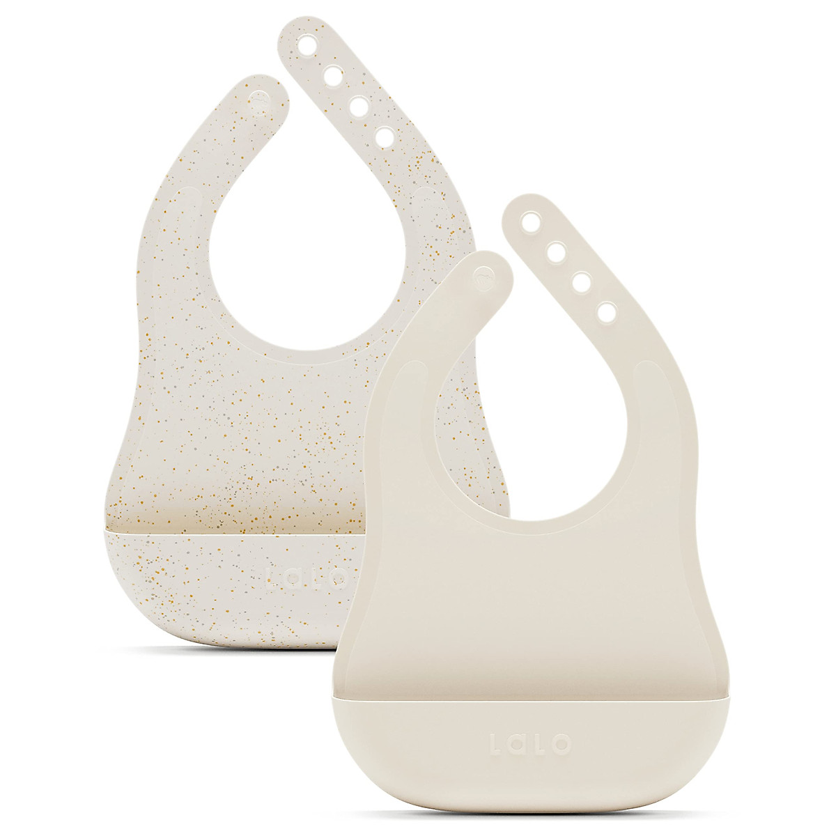 Lalo The Bib - Waterproof, Non-Toxic Silicone Baby Bib with Adjustable Neck Band & Silicone Food Pouch Catcher, Set of 2 - Oatmeal