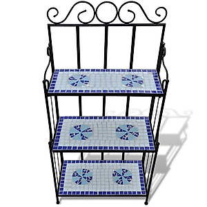 xiannv Plant Stand Display Blue White Mosaic Table, Patio Table Decor, Mosaic Table Outdoor, Mosaic Plant Stand Pattern