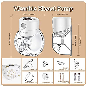MyMom Double Wearable Breast Pump,Electric Hands Free Breast Pumps with 2 Modes,9 Levels,LCD Display,Memory Function Rechargeable Double Milk Extractor with Massage and Pumping Mode-24mm Flange