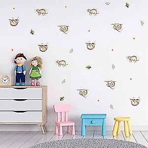 funlife 60 PCS Sloth Wall Decals Peel and Stick, PVC Woodland Animals Wall Stickers, Nursery Wall Décor Stickers for Kids Room Playroom Classroom Girls Bedroom