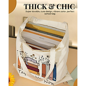 AUSVKAI Cute Canvas Tote Bag Aesthetic For Women Book Book Grocery Bag Cotton Vacation Shopping Beach Totes Gift -Cat