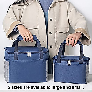 Muka Insulated Bag with Handle, Double Zippers Blue Thermal Bag Large Capacity for Cold & Hot Food