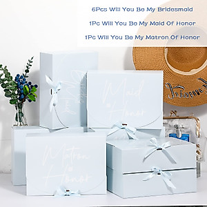 Marspark 8 Pack Bridesmaid Proposal Gifts Boxes Set, Maid of Honor Proposal Box, Matron of Honor Bridesmaid Gift Boxes with Ribbon for Bridal Party Proposal Gifts(Blue Series Style)