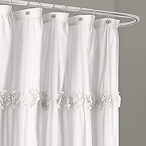 Lush Decor Darla Ruched Floral Bathroom Shower Curtain, 72” x 72”, White