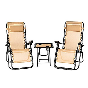 Mecor 3PC Zero Gravity Lounge Chairs Beach Chairs Patio Chairs Adjustable Folding Recliner with Folding Table Outdoor Yard Beach