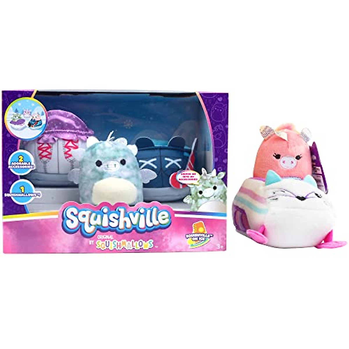 Squishmallows Squishville Mini 2" Plush 5pc Value Playset - Amazon Exclusive - Hockey Ice Skate Set w/ 2 Pets & 3 Soft Accessories & Vehicle - Official Kellytoy - Gift for Kids