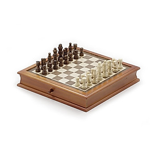 ANDSTAR 2 in 1 Wooden Chess and Checkers Board Game Set Staunton Style Pieces with Storage Drawer Combo Set Portable Table Games for Kids and Adults Travel Family Party