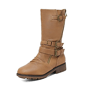 DREAM PAIRS Girls Buckle Zipper Knee High Winter Boots,Size 4 Big Kid,Camel,Atlanta-K