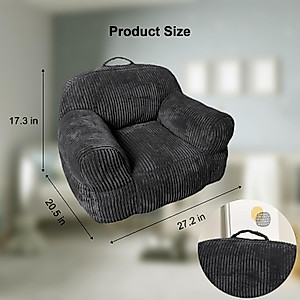 Louis Donné Bean Bag Sofa Chair, Ultra-Soft Foam Filling Arm Chair, Reading Couch for Kids, Teens and Adults, Lazy Sofa for Living Room, Bedroom - Black
