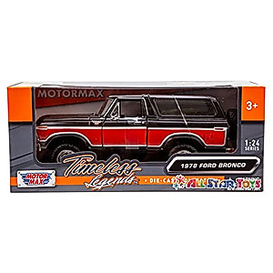 1978 Ford Bronco 1:24 Diecast Model Car SUV Motormax 79371 (Black with Red)