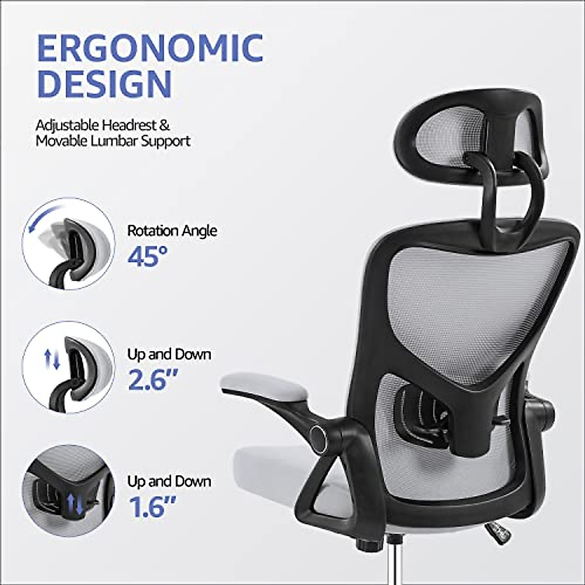 Yaheetech Executive Office Chair Ergonomic Desk Chair High Back Mesh Computer Chair with Lumbar Support Adjustable Armrest, Backrest and Headrest Swivel Chair for Manager Conference Room,Light Gray
