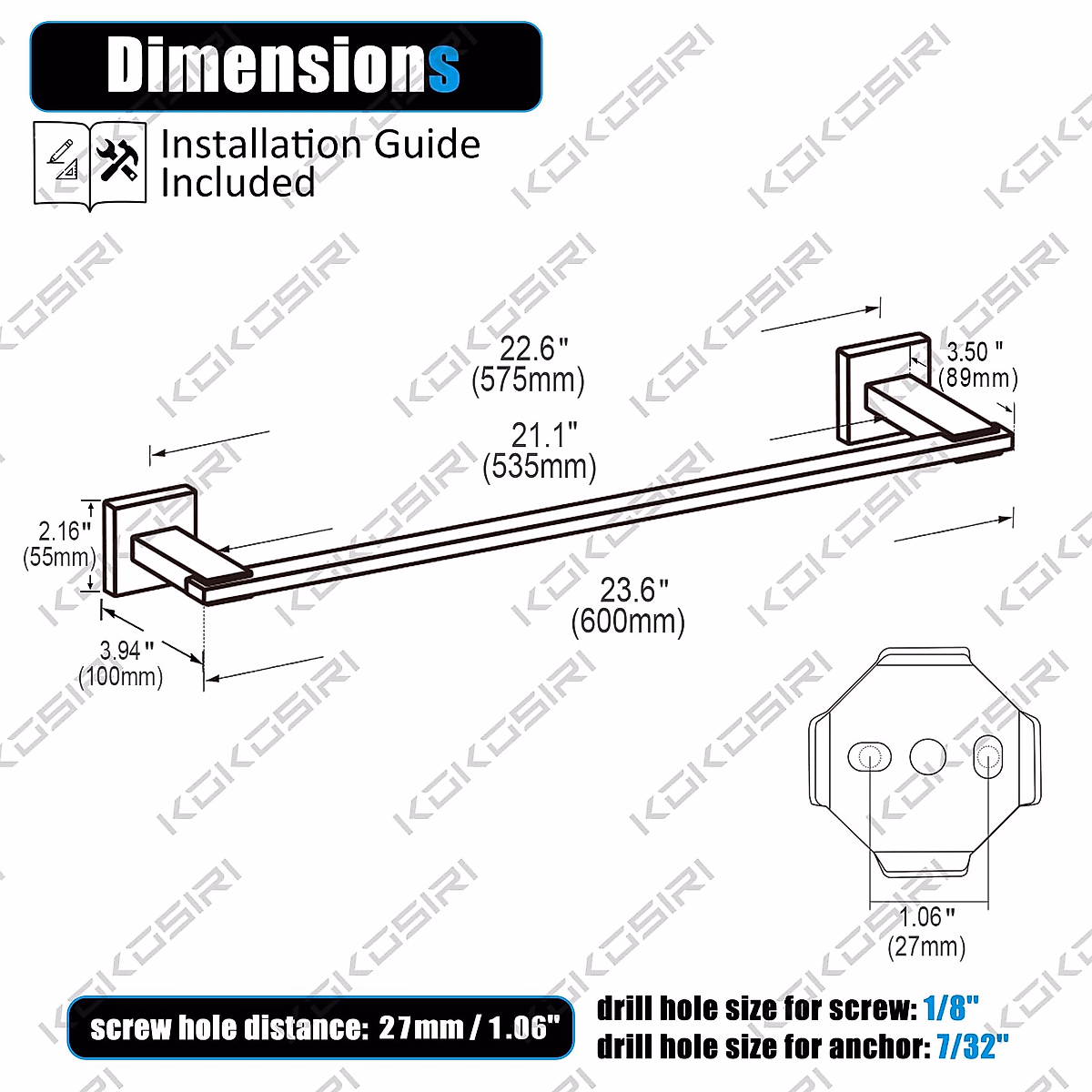 KOKOSIRI Bath Towel Bar Chrome Bathroom Hardware Towel Holder Wall Mounted for Kitchen Toilet 24 Inches Necklace Holder Polished Stainless Steel B4006CH-L24
