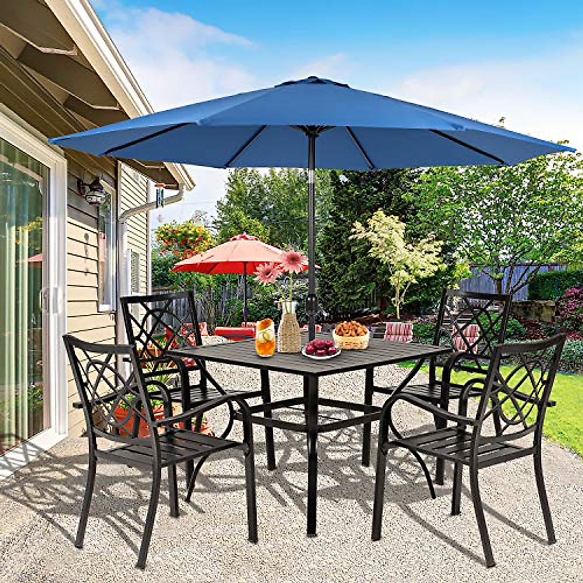 Incbruce 300lbs Patio Chairs Set of 4 Outdoor Dining Chairs, Metal Frame Stackable Patio Dining Chairs, Wrought Iron Black Outdoor Chairs with Armrest for Garden, Poolside, Backyard
