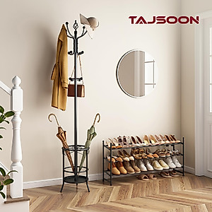 Tajsoon Coat Rack Stand with Umbrella Holder, Entryway Coat Hanger with 12 Hooks, for Living Room, Bedroom, Office