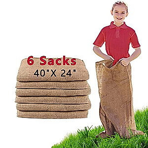Alytree 6 Pack Burlap Potato Sack Race Bags, 24"x40" Outdoor Lawn Games for Kids & Adults, Outside yard games for Birthday Party, Field Day Family Reunion, Carnival, Easter, Halloween, 4th of July