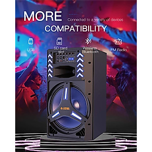 LAGRIMA LPS-500 Portable 15-Inch 2-Way 1800W PA Speaker System, DJ Karaoke Machine with Wireless Bluetooth/FM Radio/USB/SD Card Slot