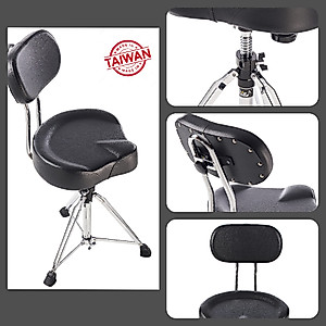 Boltd Drum Throne Made in Taiwan Adjustable Motorcycle Style with Large Backrest Seat Comfortable Drum Set Percussion Stool