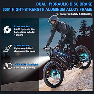 FREESKY Electric Bike for Adults 1000W BAFANG Motor 48V 20Ah Samsung Cells Battery 26" Fat Tire Full Suspension 35MPH Ebike