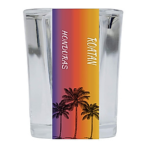 Roatan Honduras 2 Ounce Square Shot Glass Palm Tree Design