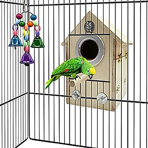 Hamiledyi Parakeet Nesting Box Birds Breeding Wooden Box Parrot Wood House Coconut Fiber Bedding Material Warm Bell Toy Cage Accessories for Finch Cockatiel Lovebirds Aviary 3 Pcs