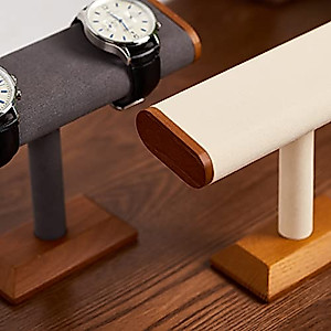 Oirlv Solid Wood T-Bar Watch Display Stand Jewelry Organizer Holder for Watch Bracelet Countertop Table Top Jewelry Tower(Creamy-white)