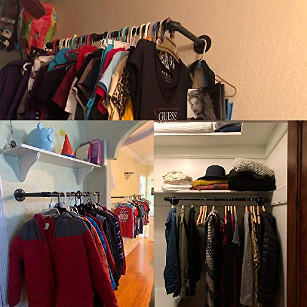 MY RUSTIC Industrial Pipe Clothes Rack-43 Inch, Heavy Duty Detachable Wall Mounted Black Iron Garment Bar, Multi-Purpose Hanging Rod for Closet Storage, Black- 43" L (43" L x 12" W) 41 (black 1)
