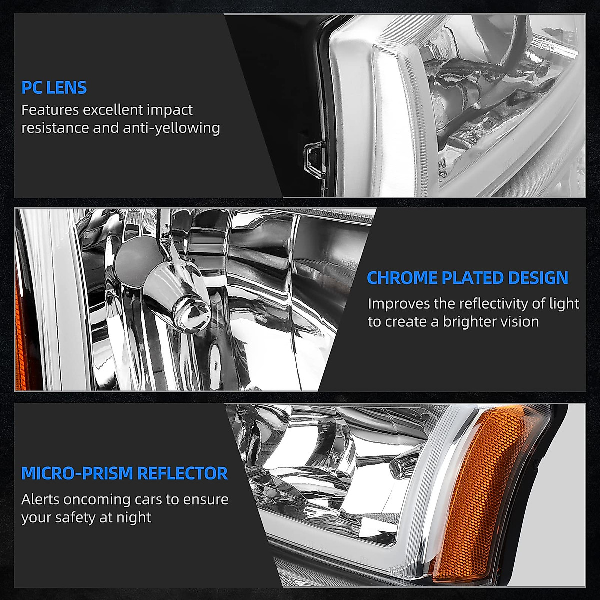 AUTOSAVER88 Headlight Assembly with LED DRL Compatible with 03-06 Chevy Avalanche Silverado 1500 1500HD 2500 2500HD 3500/2007 Silverado Classic Pickup Headlamp Chrome Housing with Turn Signal Lamp