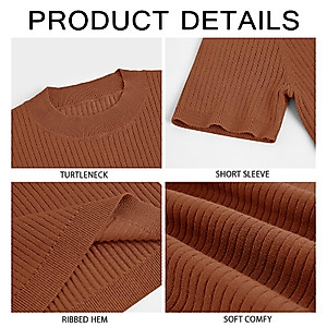 Mens Casual Slim Fit Basic Tops Short Sleeve Shirt Turtleneck T Shirts Rib Knitted Stretch Pullover Sweater
