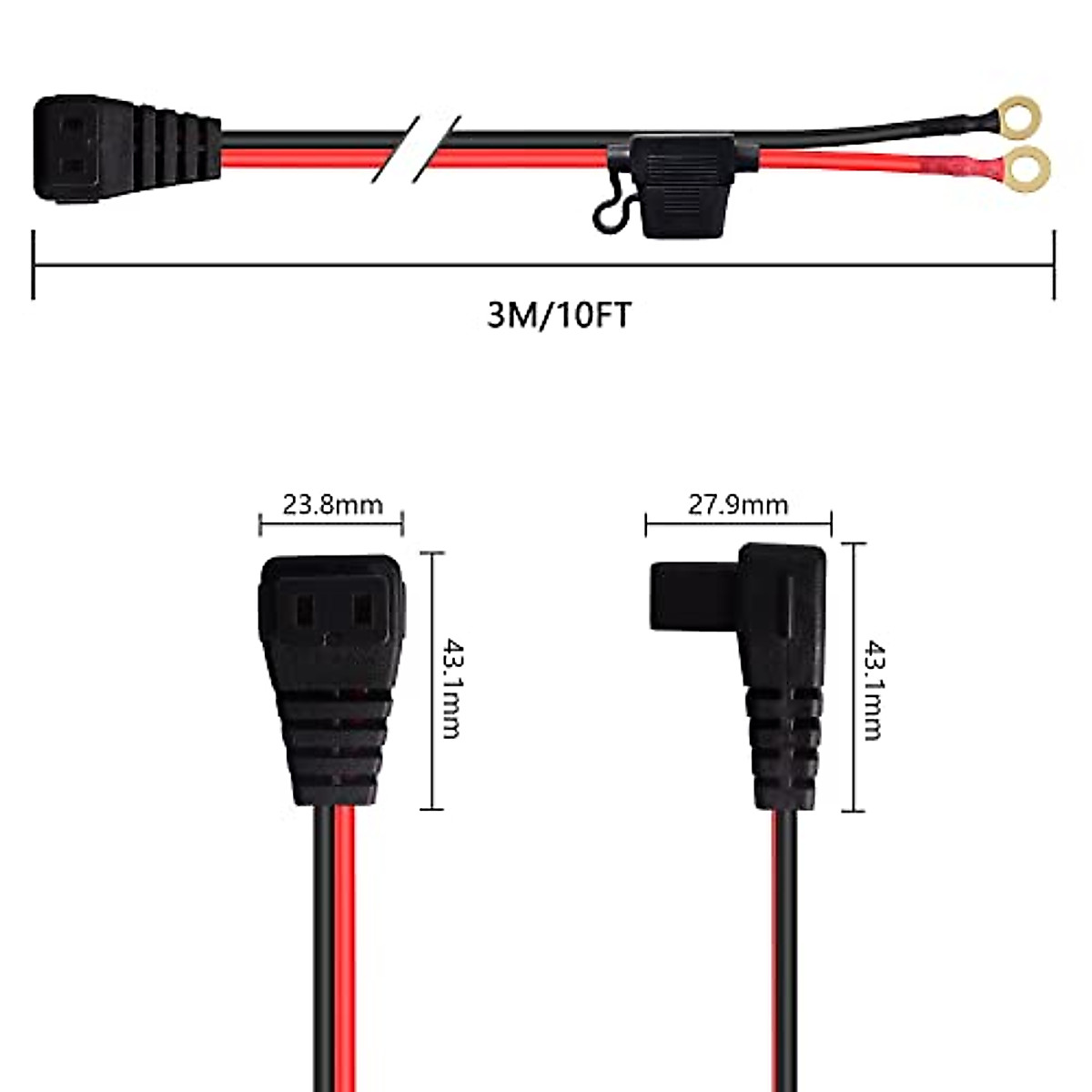 PNGKNYOCN 12V Car Refrigerator DC Power Cable，16AWG O Ring Terminal to Portable Car Coole Lead Cable Built in 15A Fuse for Portable Car Refrigerator Fridge（3M/10FT）