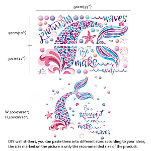 Runtoo Mermaid Wall Stickers for Girls Bedroom Kids Inspirational Quotes Wall Decals Bathroom Baby Nursery Wall Decor