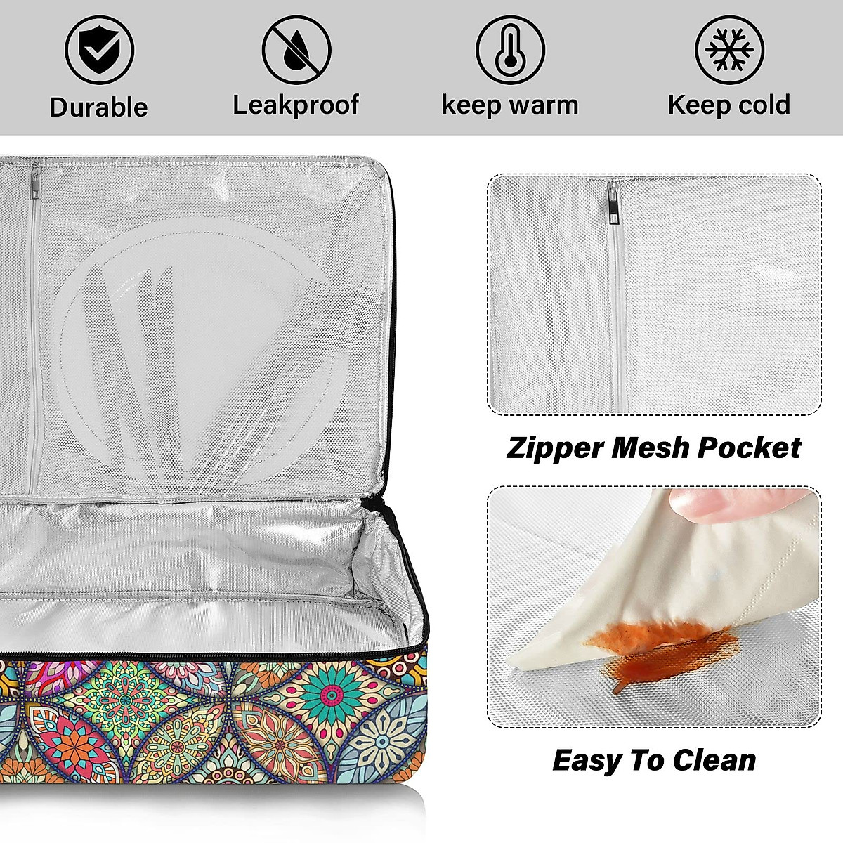 aiyojasen Insulated Casserole Dish Carrier Bag,Mandala Reusable Carrier Keeps Food Hot or Cold, Perfect for Lasagna Pan, Casserole Dish & More