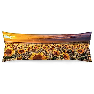 Lycomify Body Pillow Cover,Field of Sunflowers on The Sunset Printed Long Pillow Cases Protector with Zipper Decor Soft Large Covers Cushion for Beding,Couch,Sofa,Home Gift 20"x54"