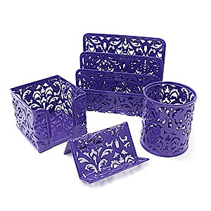 EasyPAG 5-Piece Desk Organizer and Accessories Set -Pencil Holder, Letter Sorter, File Holder,Business Card Holder and Sticky Note Holder,Purple