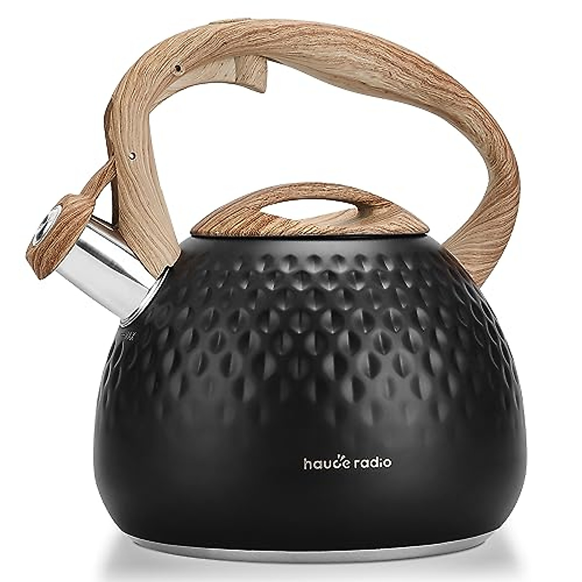 Tea Kettle, Black Stovetop Teapot, 2.7 Quart, Loud Whistle, Food Grade Stainless Steel and Smooth Wood Pattern Handle, Sophisticated Look for Hiking, Picnic, for Tea, Coffee, Milk