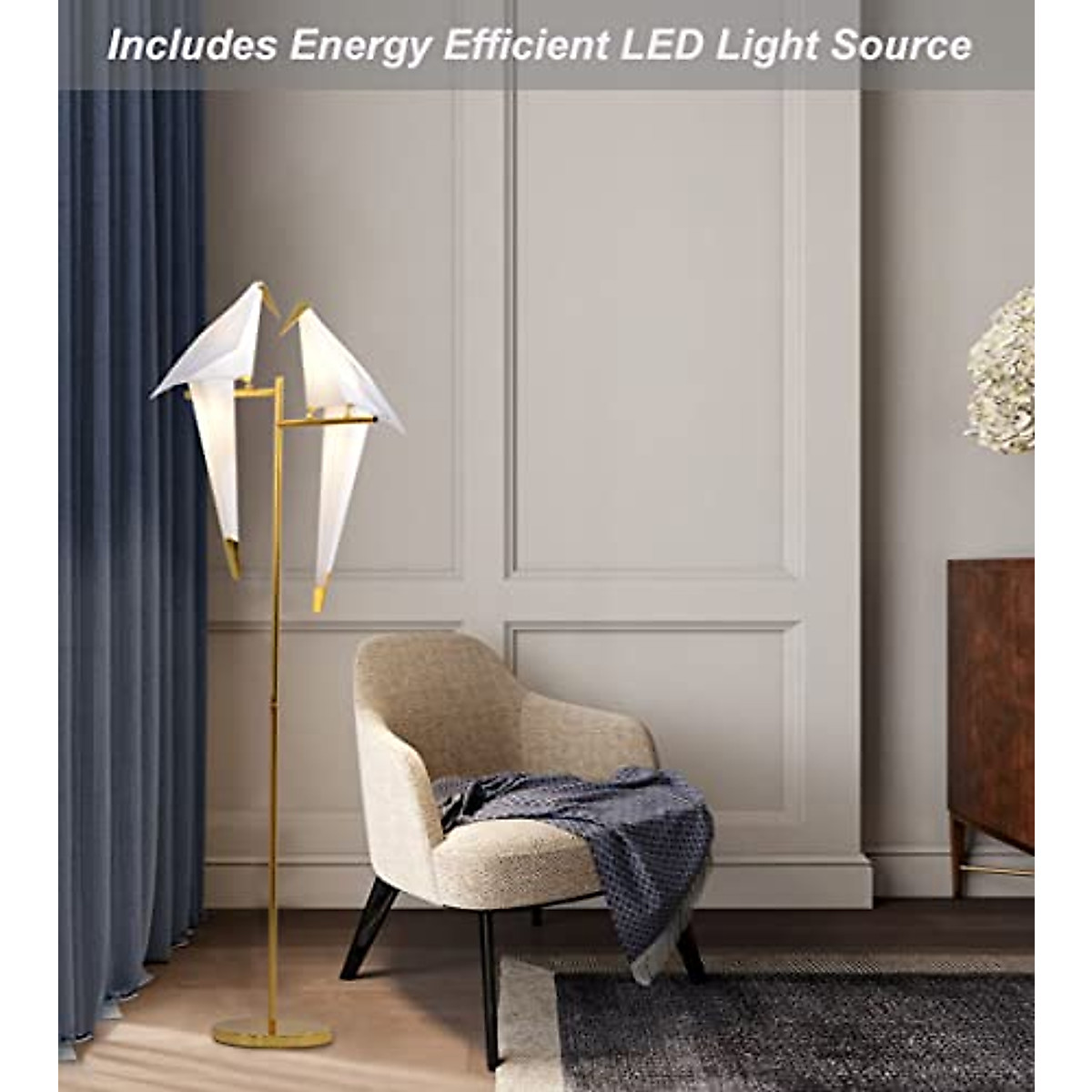 MORE CHANGE MoreChange 72In Modern LED Floor Lamp, Bird Floor Light Gold Metal Fixtures for Living Room Bedroom Dinning Room Office (2 Birds)
