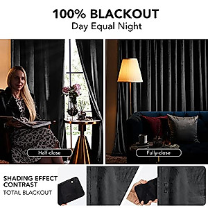 Deconovo Velvet Curtains 96 inches, 100% Blackout Curtain with Black Liner - 52x96 Inch, Luxury Curtains for Living Room, Rod Pocket and Back Tab Window Drape for Bedroom/Office, Dark Gray, 1 Panel