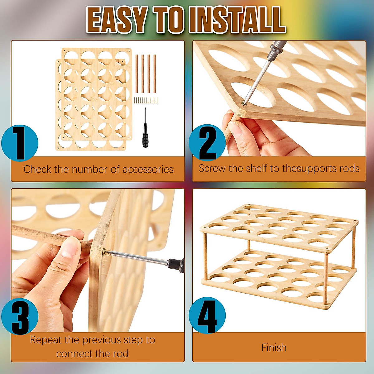 Sintuff 4 Pack Vinyl Roll Holder 80 Holes Bamboo Vinyl Storage Rack Easy to Assemble Vinyl Roll Storage Organizer for Craft Paper Roll Holder Craft Room