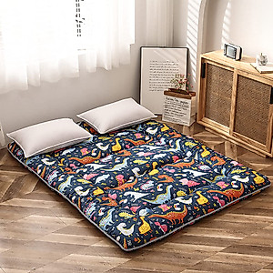 Dinosaur Japanese Floor Futon Mattress for Boys Girls, Thicken Tatami Mat Sleeping Pad Foldable Bed Roll Up Mattress Floor Lounger Bed Couches and Sofas for Kids Queen Size