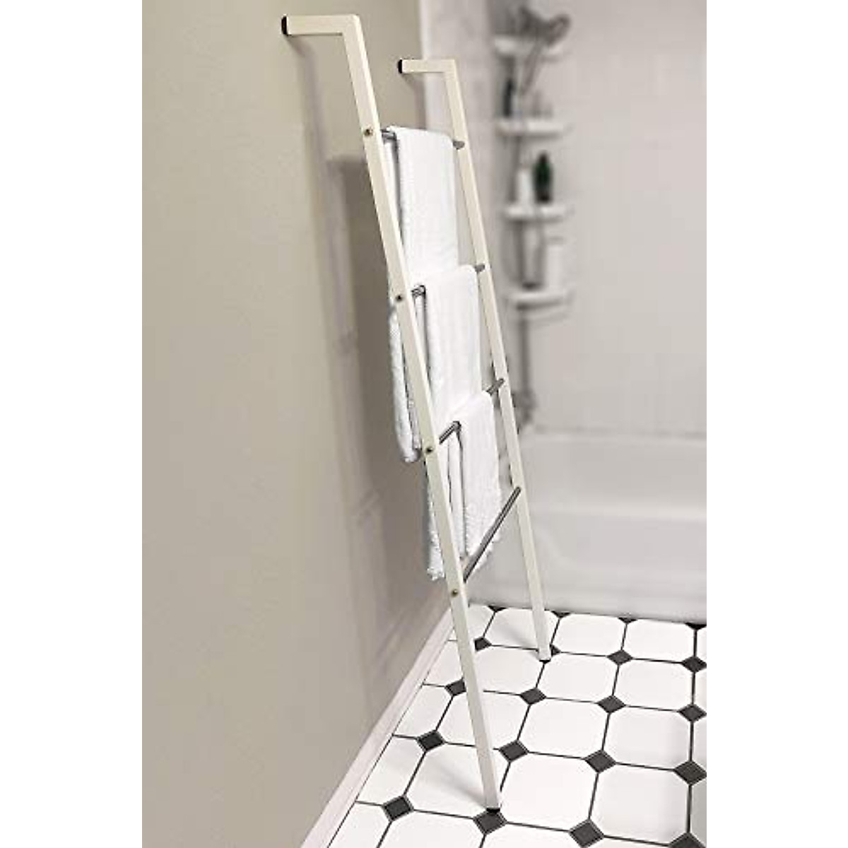 Asta Metal Towel Ladder with 4-Tier Stainless Steel Storage Rungs. Powder-Coated Metal Storage Rack for Bathroom, Bedroom and Laundry Room. B601 (Light Beige)