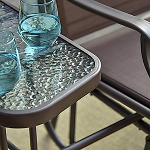 Outdoor Glider Bench&Chair, X&T 2 Person Patio Double Glider Rocker Chair with Metal Sliding Tracks, Patio Glider Swing Chair Loveseat with Sling Fabric and Center Table, for Porch Garden Lawn, Black