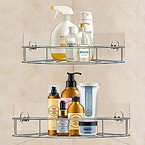 CBTONE 2 Tiers Bathroom Corner Shelf Adhesive Triangle Wall Corner Shower Shelf Stainless Steel Shower Caddy No Drilling