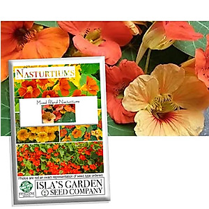 "Mixed Blend" Nasturtium Flower Seeds for Planting, 50+ Flower Seeds Per Packet, (Isla's Garden Seeds), Non GMO & Heirloom Seeds, Botanical Name: Tropaeolum majus, Great Home Garden Gift