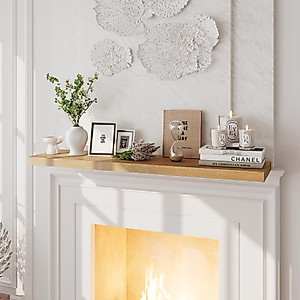 LUDORU 36 Inch Oak Floating Shelves - 10 Inches Deep Solid Oak Floating Shelves for Wall, Rustic Wood Live Edge Floating Shelves Wall Mounted, Heavy Duty Large Floating Shelf for Under TV, Any Room.